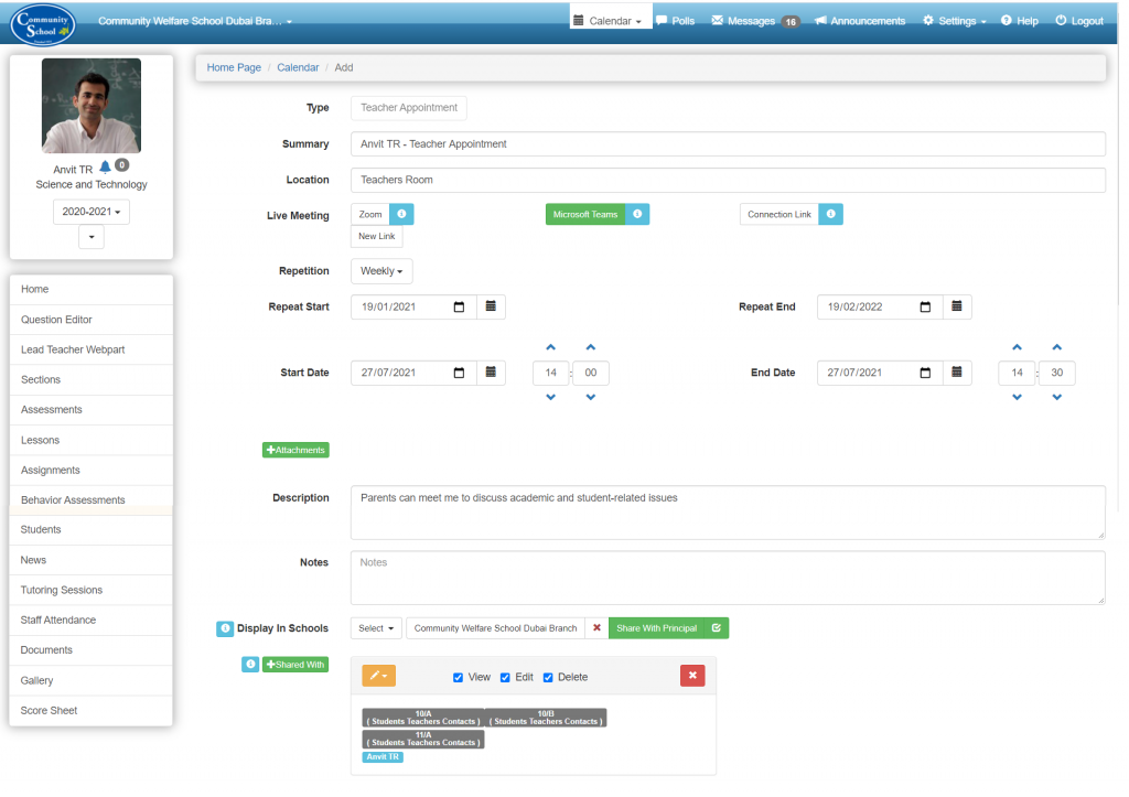 Parent-Teacher appointments can now be hold online - K12NET